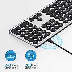 ZYTUA Multi-Device Bluetooth Keyboard, Dual Mode (Bluetooth & 2.4GHz) Full Size Rechargeable Wireless Keyboard with Round Keys, Support 3 Devices for Windows/iOS/Mac OS/Android