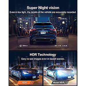 Yeecore 4K Dual Dash Cam 5G WiFi GPS, Real 4K+HDR 1080P Dash Cam Front and Rear, 3" LCD Super Night Vision, Parking Mode, Dash Camera for Cars with App, G-Sensor, Accident Record, Support 512GB Max