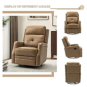 HULALA HOME Genuine Leather Swivel Rocker Recliners Set of 2 with Adjustable Backrest & Footrest, Manual Glider Recliners with 360° Swivel Base, Home Theater Sofa Chairs for Living Room, Taupe