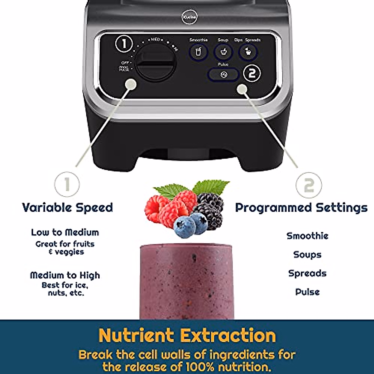 iCucina Professional-Grade High Speed Blender, 64 oz, Precision Control for Any Consistency in Smoothies, Hot Soups, Frozen Desserts, and More