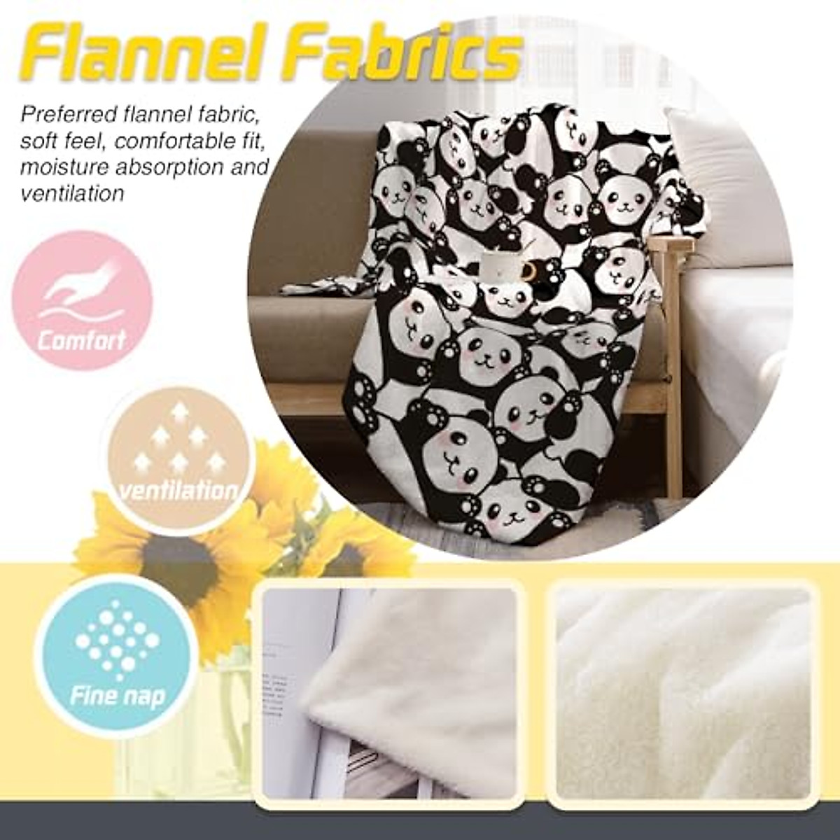 BBKD Panda Fleece Throw Blanket for Bed 40" x 30", Panda Lightweight Super Soft Plush Flannel Throw Blanket for Women, Men and Kids