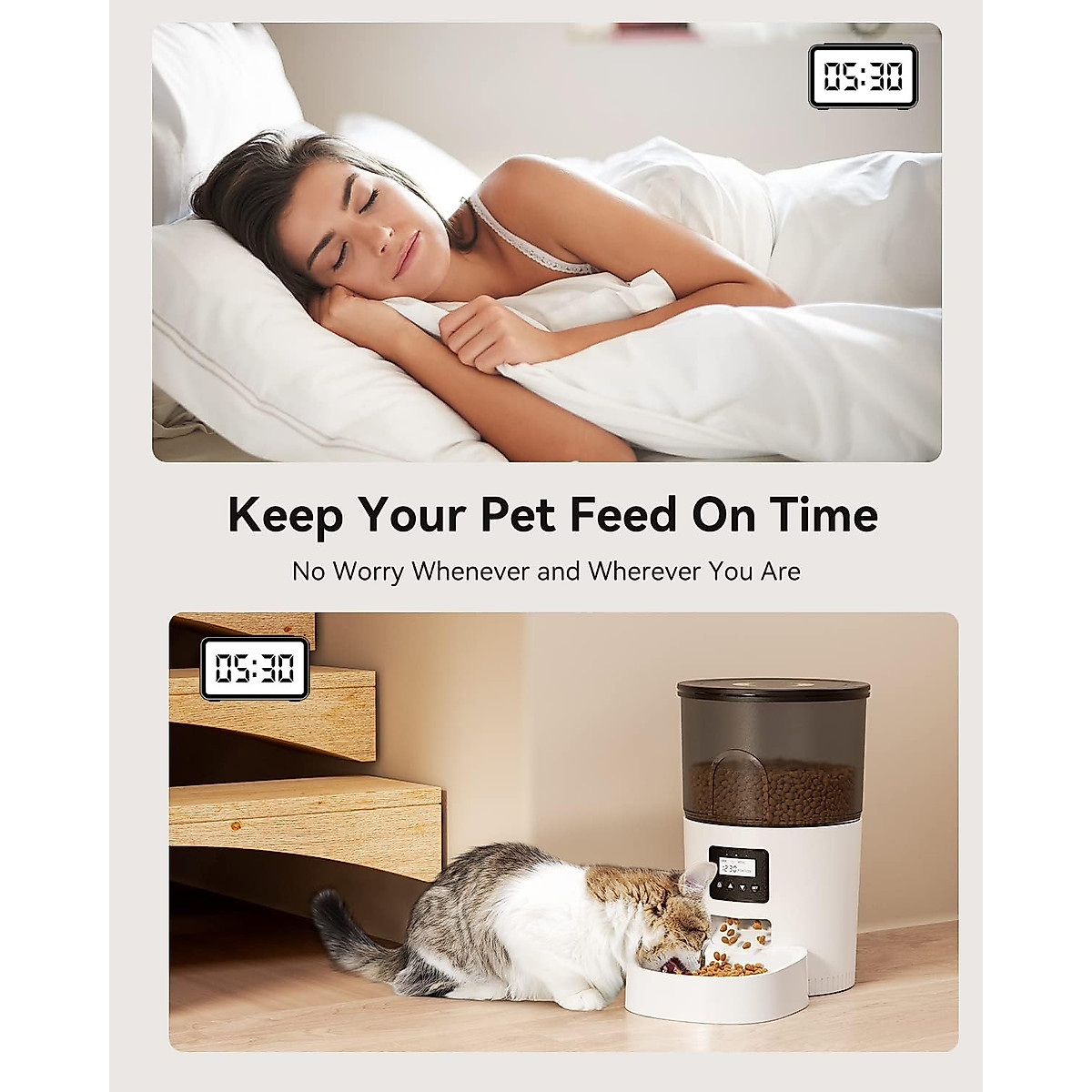 IMIPAW Automatic Cat Feeders, 3L Timed Cat Dry Food Dispenser, Dual Power Supply, Programmable Portion Size, 1-6 Meals Per Day, Auto Pet Feeder for Cats and Small Dogs