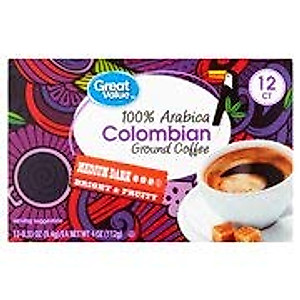 Great Value 100% Arabica Colombian Medium Dark Ground Coffee Pods, 0.33 oz, 12 count (Pack of 3)