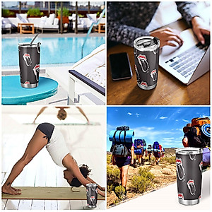 Rock Roll Red Lips Tumbler Bottle with Lid and Straw 20oz Insulated Coffee Ice Cup Vacuum Stainless Steel Shaker Bottle Travel Mug Water Cup Gifts