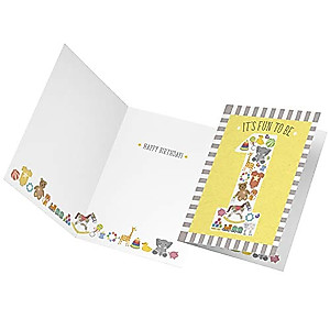 Tiny Expressions 1st Birthday Card for Boy or Girl with Envelope 5"x7" (First Birthday Card)