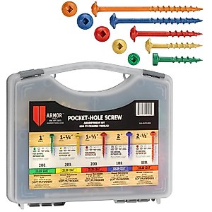 ARMOR TOOL Pocket Hole Screw Set - Coarse Thread Screws 800 Piece with Color Coat & Square Drive - AP-C-800
