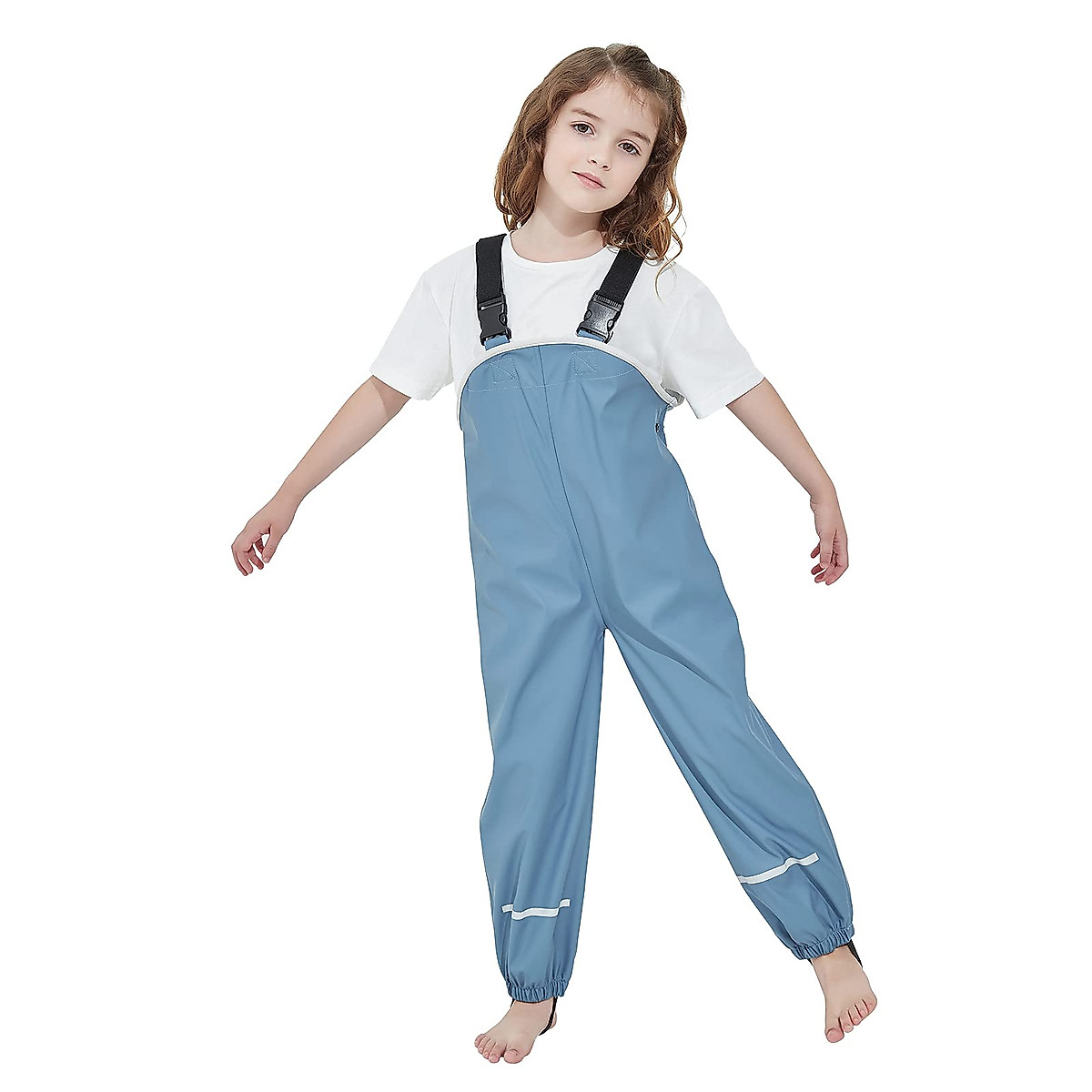 Kids Waterproof Rain Pants Dirty Proof Suspender Trousers for Boys and Girls Pale Blue M (for 3-4T)
