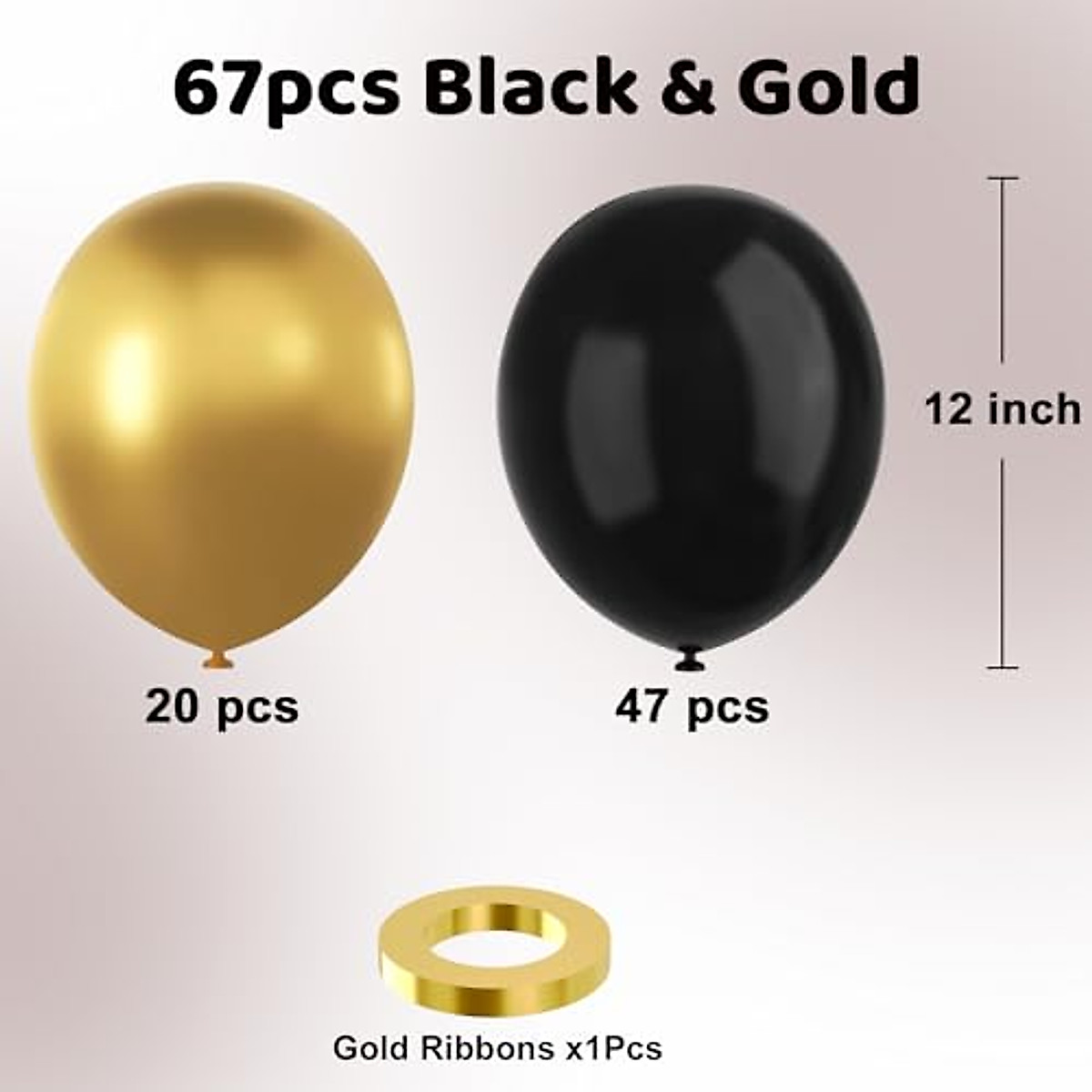 YMSZ Black and Gold Balloons, 67pcs 12 Inch Metallic Gold and Black Balloons for Birthday, Retirement, Graduation, New Year's Eve Party Decorations