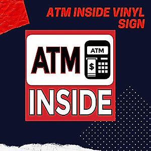 ATM Inside Vinyl Sign, 4" x 4" Sticker Decal, 2 Pack, Red and White, Self- Adhesive