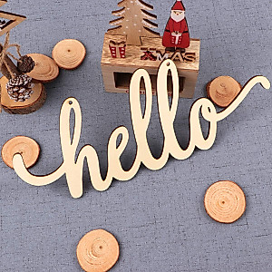 Vosarea Hello Wood Sign Cutout Hello Wooden Letter Sign DIY Block Words Sign for Wreath Home Door Wall Decor Art Decoration (35x14x0.5cm)