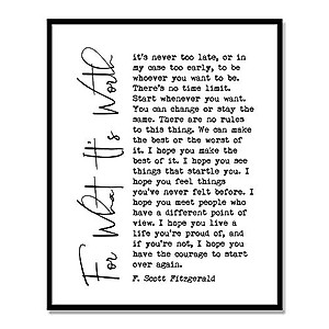 For What It's Worth Art Print F. Scott Fitzgerald Quote Inspirational Print Inspirational Gift Scripture Wall Decor UNFRAMED 8x10inch