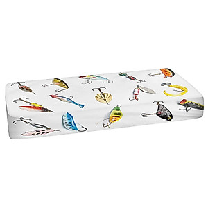 Lyzelre Fishing Fitted Crib Sheet,Several Fish Hook Equipment Objects Trolling Angling Netting Gathering Activity Microfiber Silky Soft Toddler Mattress Sheet Fitted,28"x 52"x 8'' for Boys Girls