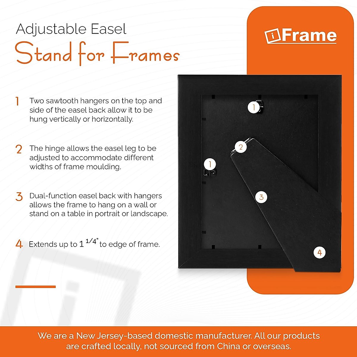 iFrame DIY Adjustable Easel Back for 8x10 Picture Frames – Solid Black Cardboard Display Stand for Photos, Art, Tiles & More, Tabletop Easel, Made in USA (Pack of 4)