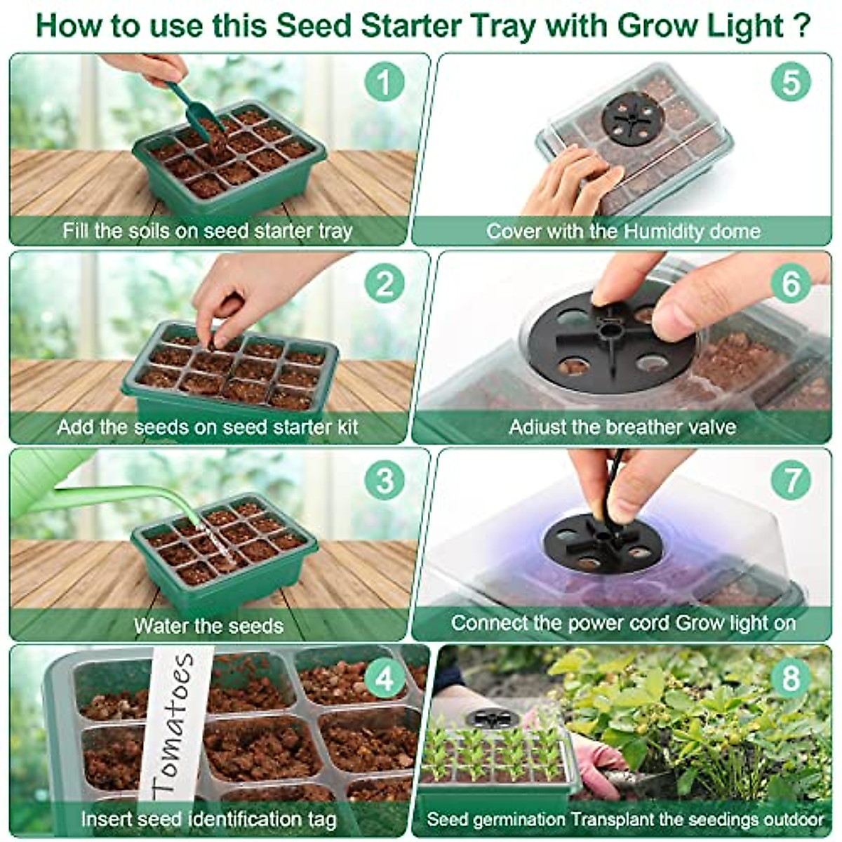 【2023 Upgraded】 Seed Starter Tray with Grow Light - 6 Pcs Seed Starter kit, Seedling Starter Trays with Humidity Dome, Mini Germination Kit for Seed Starting(12 Cell Per Tray)