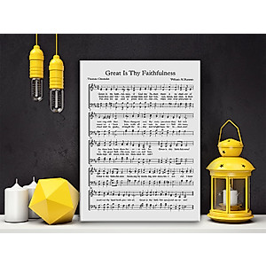 Great Is Thy Faithfulness Canvas Wall Art Painting Ready to Hang for Home Office Living Room Decor - Hymn Wall Art Print Biblical Sheet Music Wall Decor Gifts - Easel & Hanging Hook 12x15 Inch