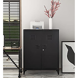 MIIIKO Metal Locker with 2 Doors, Metal Storage Sideboard Accent Cabinets for Kitchen, Pantry, Home Office and Garage