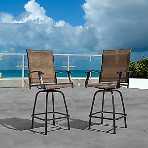 NUU GARDEN Outdoor Patio Swivel Bar Stools with Backrest, Set of 2 Swivel Bar Stools, 360 Degree Swivel Patio Bar Height Outdoor Chairs, Black&Brown