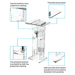KSacry Acrylic Clear Podium Stand with Storage Shelf,Plexiglass Pulpits for Churches,Conference,Speeches,Weddings,Classroom,Professional Presentation Podiums (23.6" L X 17.7" W X 43" H, Transparent)