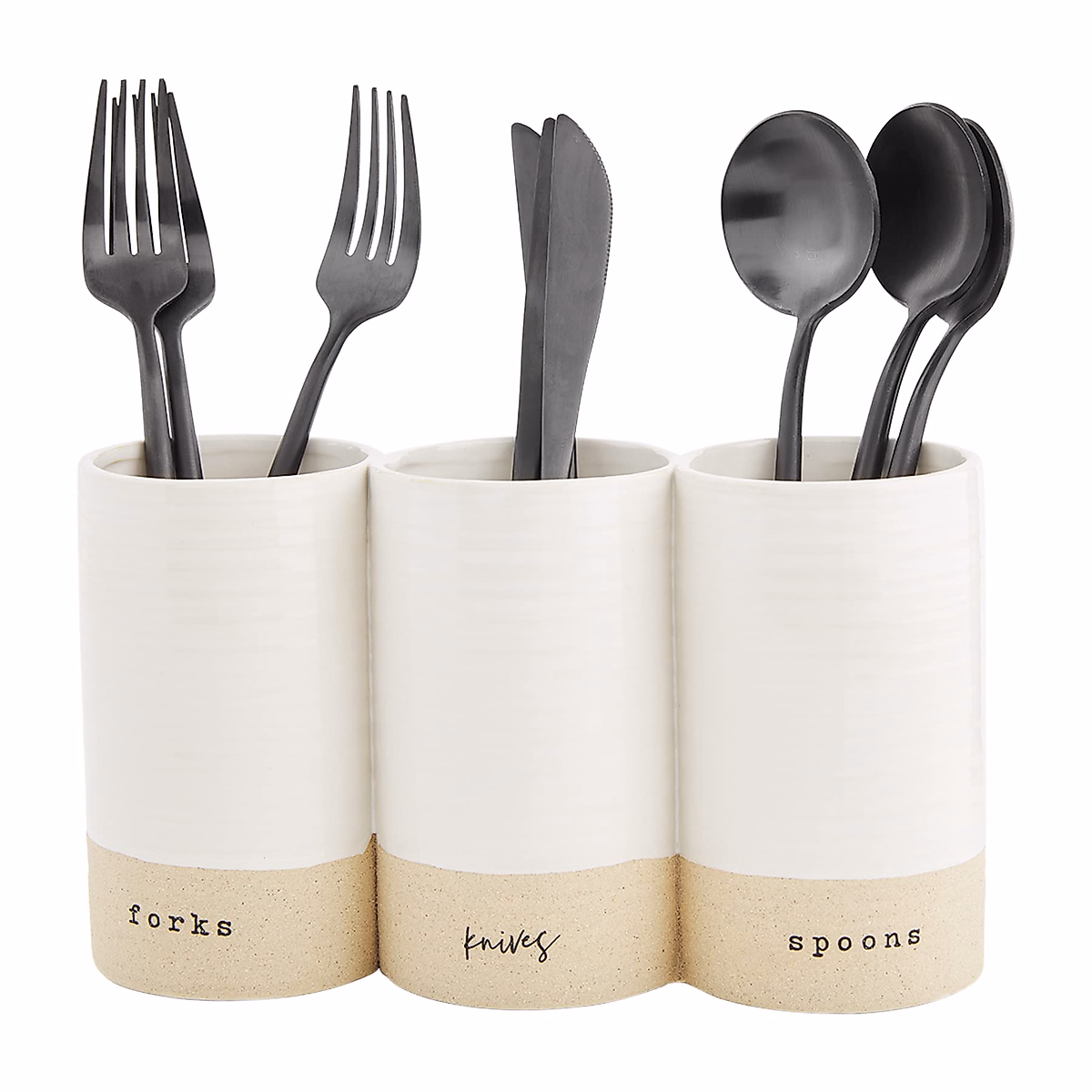 Mud Pie Stoneware Utensil Holder, Cream, 5" x 9"