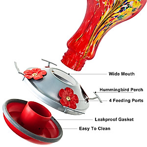 Digipettor Hummingbird Feeders for Outdoors, Hanging Glass Hummingbird Feeder Anti-Ant and Bee Metal Base with 4 Feeding Leak Proof Garden Decor, 25 Oz for Easy Cleaning and Presents-Blue