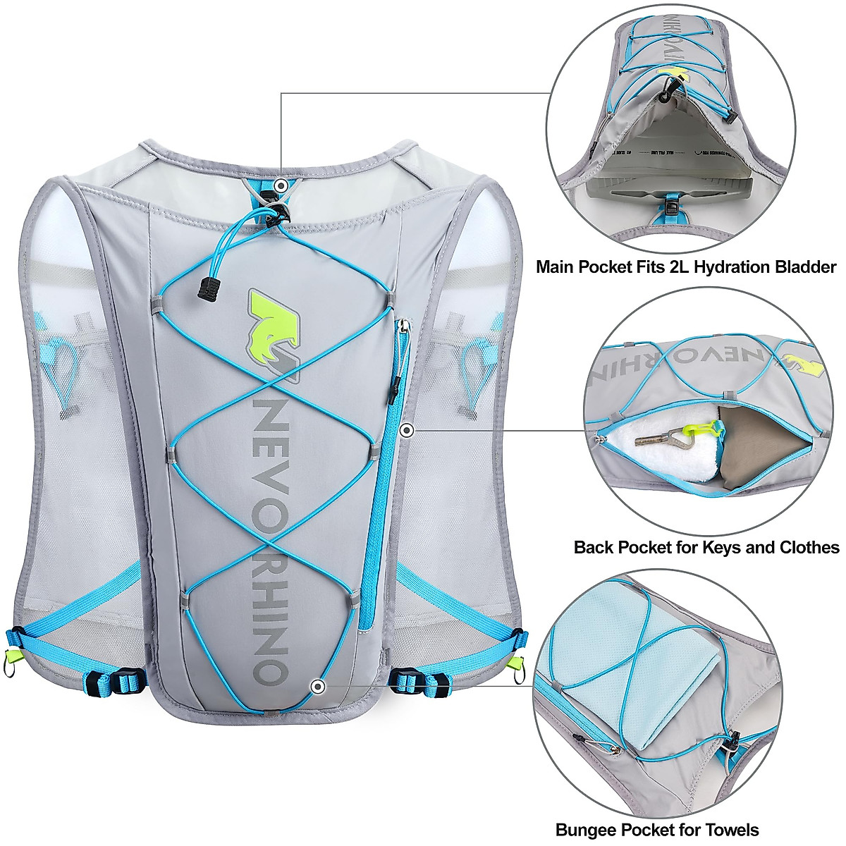 N NEVO RHINO Running Vest for Women, Water Backpack, Hydration Running Vest for Hiking, Trail Marathon Race, Ideal for Women and Men (Pack with 1.5L Water Bladder)