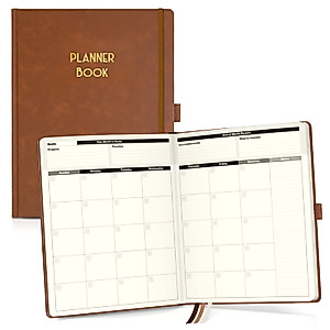 Dunwell Large Undated 2023 Planner Hardcover - 8.5x11” Blank Planner Book, Faux Leather Cover, Agenda with No Date, Weekly-Monthly Goal Setting Section, Lined Daily Blocks, Ribbon Bookmarks