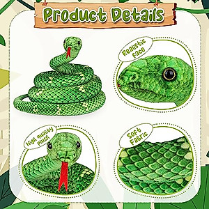Hozzi Giant Boa Constrictor Large Stuffed Animal Snake Plush Realistic Toy 200cm / 80 Inches Lifelike Gifts for Kids Birthday Party Prank Props (Green)