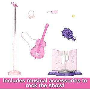Barbie 65th Anniversary Doll & 10 Accessories, Pop Star Set with Brunette Singer Doll, Toy Stage with Moving Feature & More