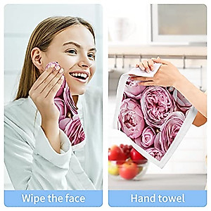ALAZA Wash Cloth Set Pink Rose & Flower - Pack of 6 , Cotton Face Cloths, Highly Absorbent and Soft Feel Fingertip Towels(236br3a)