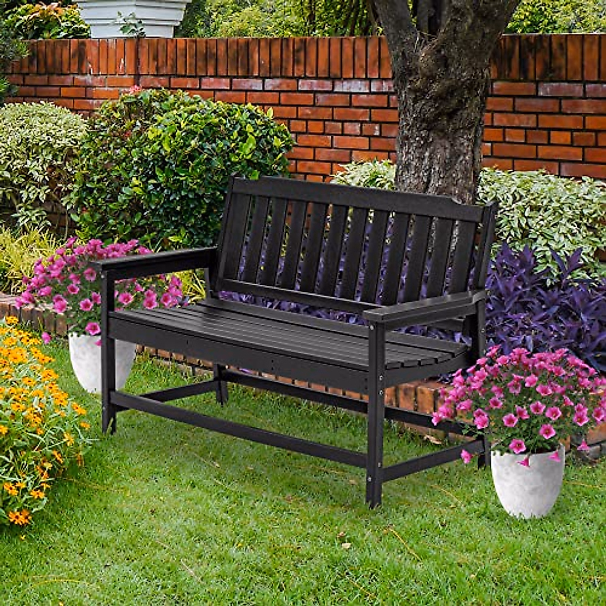 Laurel Canyon 48" Outdoor Bench HDPE Recycled Plastic Patio Garden Bench for Porch, Yard, Park, Lawn, Black