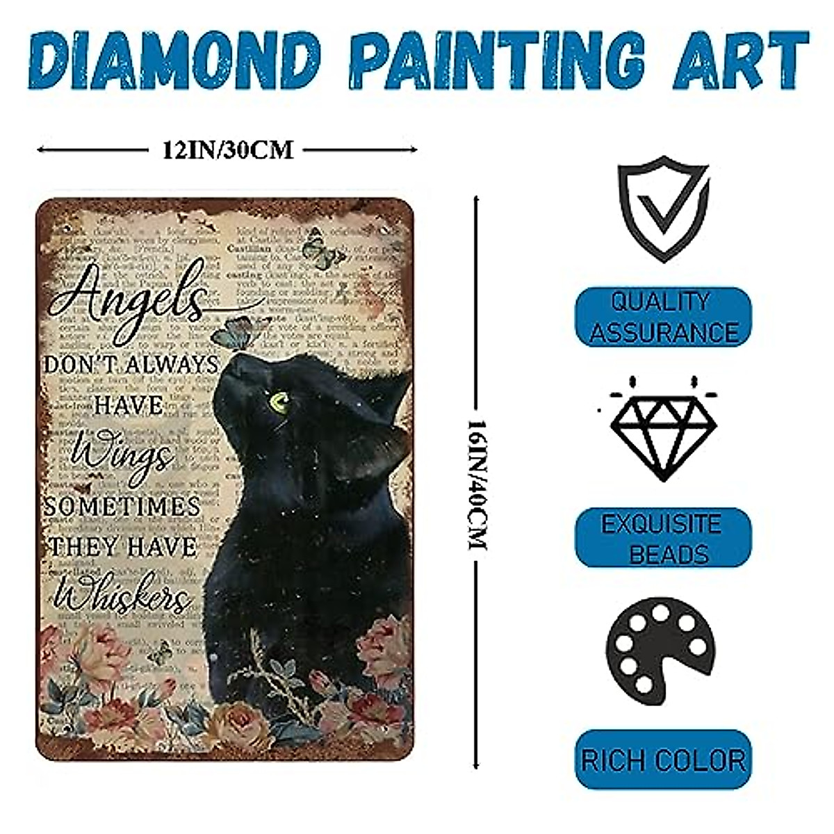 CAEJCCL 5D Diamond Art Angels Don't Always Have Wings Sometimes They Have Whiskers Diamonds Art Painting Kits for Adults DIY Paint by Number for Home Recreation and Wall Decoration 12x16 Inches