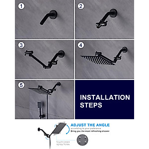 BLTFAUCER Matte Black Dual Bathtub Shower Faucet Set Combo with Handheld and 8 Inch Rainfall Shower Head|Adjustable Extension Shower Arm|Tub Spout|Pressure Balance Rough-in Valve Included