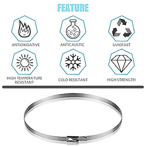 100PCS 11.8Inch Metal Cable Zip Ties - 304 stainless steel Heavy Duty Self-locking Cable Wire Tie Wrap for Fence Exhaust Wrapping Car Outdoor Canopy Automotive