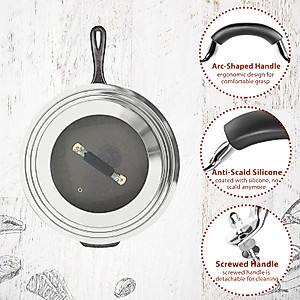 WishDirect 15 Inch Large Universal Pans Pots Lid Cover Fits 11/12/13/14/15" Frying Pans/Pots/Woks, Stainless Steel and Tempered Glass Lid with Vent Hole and Heat Resistant Handle