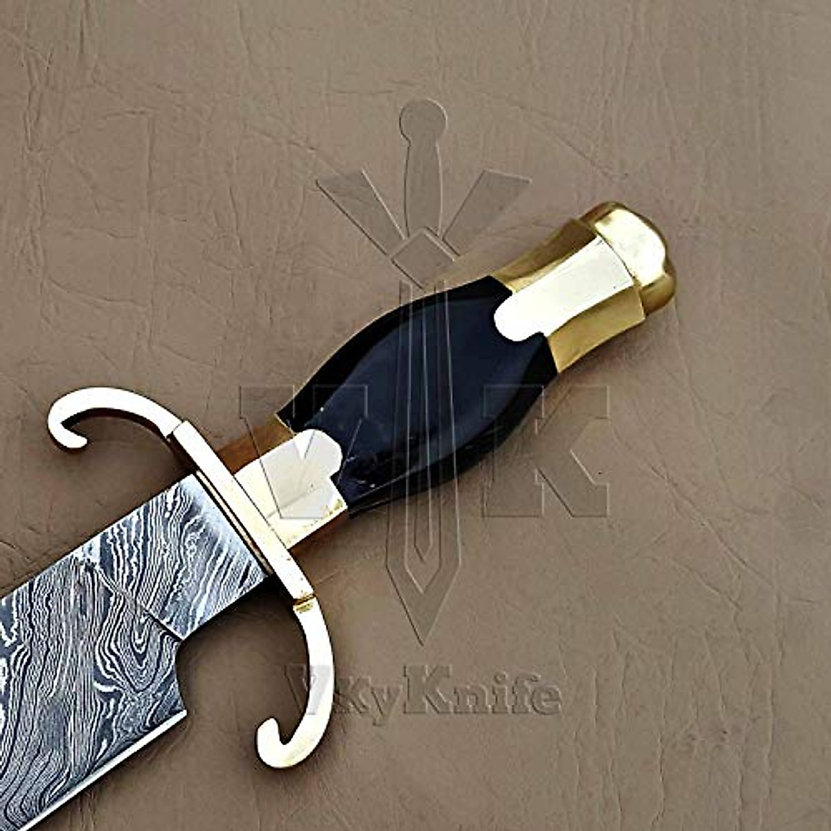 JNR Traders vkn2074 Handmade Damascus Steel Fixed Blade Hunting Knife Compatible for Bowie knife with Leather Sheath