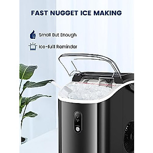 Kndko Nugget Ice Maker Countertop,34lbs/Day,Portable Crushed Ice Machine,Self Cleaning with One-Click Design & Removable Top Cover,Soft Chewable Pebble Ice Maker for Home Bar Camping RV,Black Basic