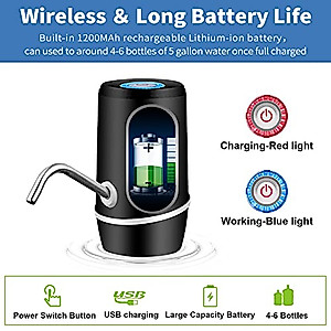 Water Dispenser for 5 Gallon Bottle, Electric Drinking Water Pump Portable Automatic Water Pump for Camping, Kitchen, Home, Office, Car, Fits for Indoor and Outdoor(Black)