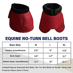 Gallopoff Equine Ballistic Overreach Bell Boots, No-Turn Bell Boots for Horses, Horse Hoof Protection Boots (Sold in Pairs) WineRed Large