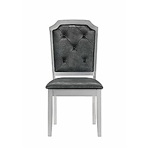 Liveasy Furniture Dining Table Set for 6, Kitchen & Dining Room Sets with Button Tufted Upholstered Chairs and Mirror Tile Edge (Silver/Grey)