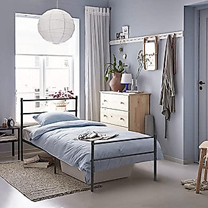 FurnitureR Bed Frame No Box Spring Needed Twin Size Bed Frames for Teens/Adults, Modern Simple Style Platform Mattress Foundation Upgraded Metal Bed with Storage/Headboard/Footbaord, Black