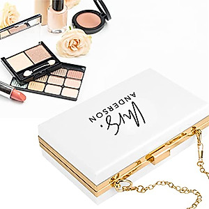 Andaz Press Personalized Acrylic Clutch Purse for Bride Custom Mrs. White Clutch Box Shoulder Handbag with Gold Removable Metal Chain for Wedding Day Bachelorette Bridal Shower Engagement Gift, 1-Pack
