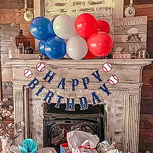 OZCZKZZ Happy Birthday Banner Baseball,Navy Blue,Baseball Birthday Party Decorations