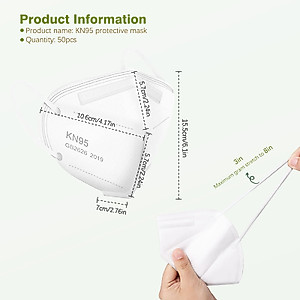 Wecolor KN95 Face Masks 50 Pack 5-Ply Breathable Safety Respirator Cup Dust Disposable KN95 Mask White