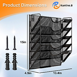5 Pockets Wall File Organizer Hanging File Organizer Wall Mount Mail Organizer Magazine Rack, Mesh Hanging Wall File Holder Wall Organizer for Office Home