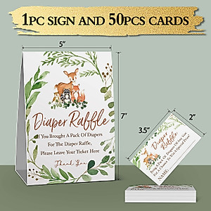 skuhyyg Woodland Diaper Raffle Tickets, Diaper Raffle Sign, Watercolor Eucalyptus leaves Woodland Diaper Baby Showers, Watercolor Woodland Forest Animals Insert Ticket(1 Sign+50 Cards)