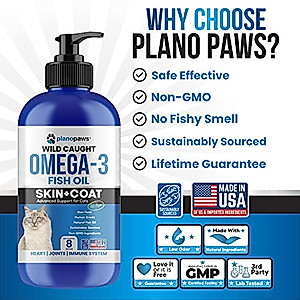 Omega 3 Fish Oil for Cats - Better Than Salmon Oil for Cats - Kitten + Cat Vitamins and Supplements - Cat Health Supplies - Cat Dandruff Treatment - Liquid Fish Oil for Pets - Cat Shedding Products