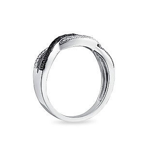 Two Tone Intertwined Twist Knot 1/2 Eternity Black & White Pave Cubic Zirconia CZ Infinity Band Ring For Women Girlfriend .925 Sterling Silver