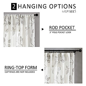 MRTREES Sheer Printed Valance Curtains for Kitchen Windows, Small Modern Rod Pocket Voile Valance Window Treatment Decor for Bathroom Basement(1 Pack, 54" W x 16" L, White with Grey Floral Pattern)