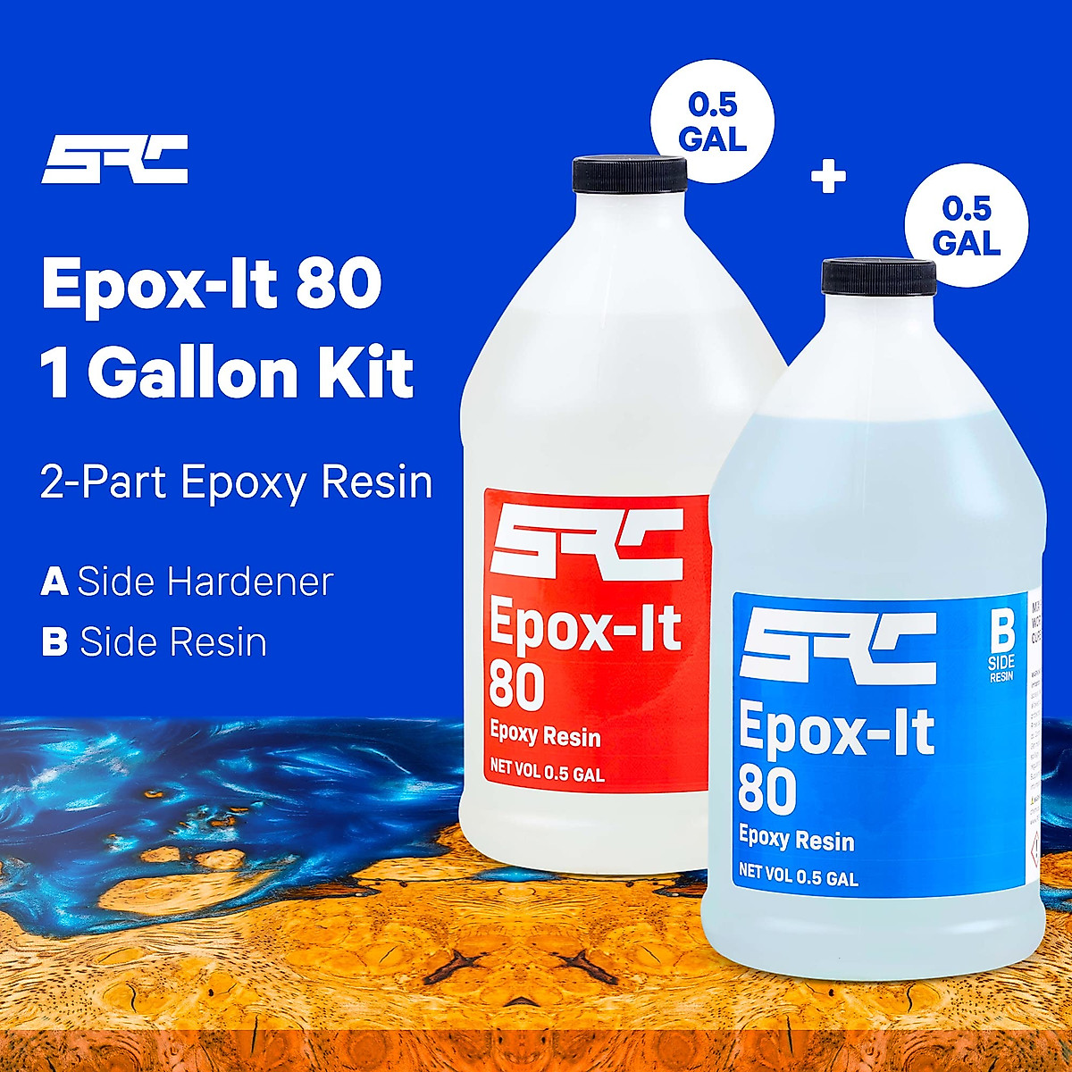 SPRESIN Epox-It 80 Clear Epoxy Resin Kit, for Beginners and Experts Alike, Epoxy Coating Ideal for Bar Top, Countertop, Tabletop, Crystal Clear Formula for Jewelry Art, and Laminating - 1 Gal