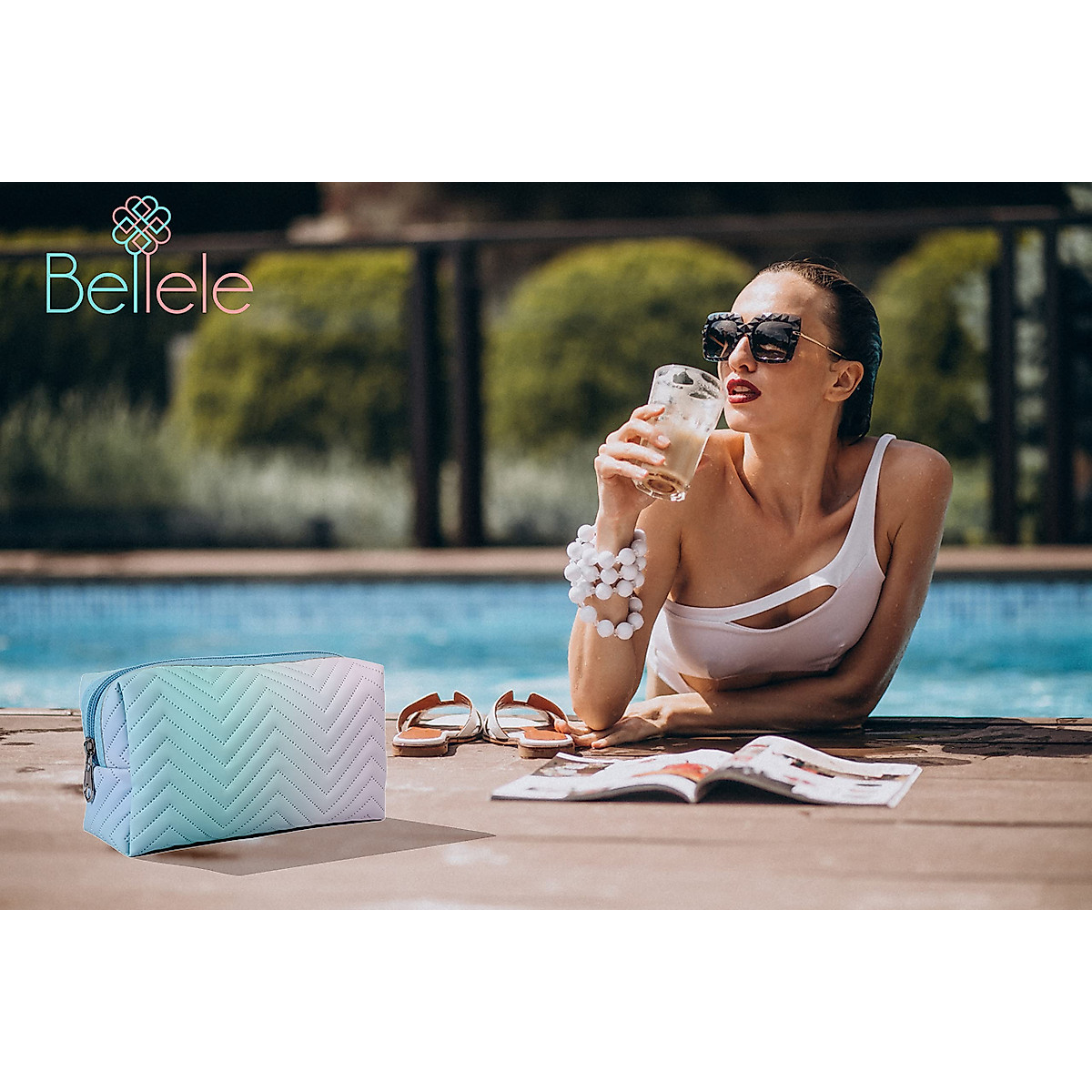 Zipper Travel Cosmetic Bag - Gradient Blue BELLELE (Blue)